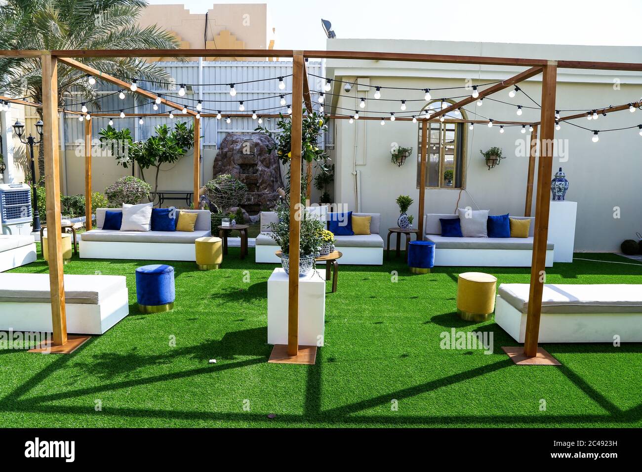 Outdoor Event Decoration With candle setup Stock Photo - Alamy