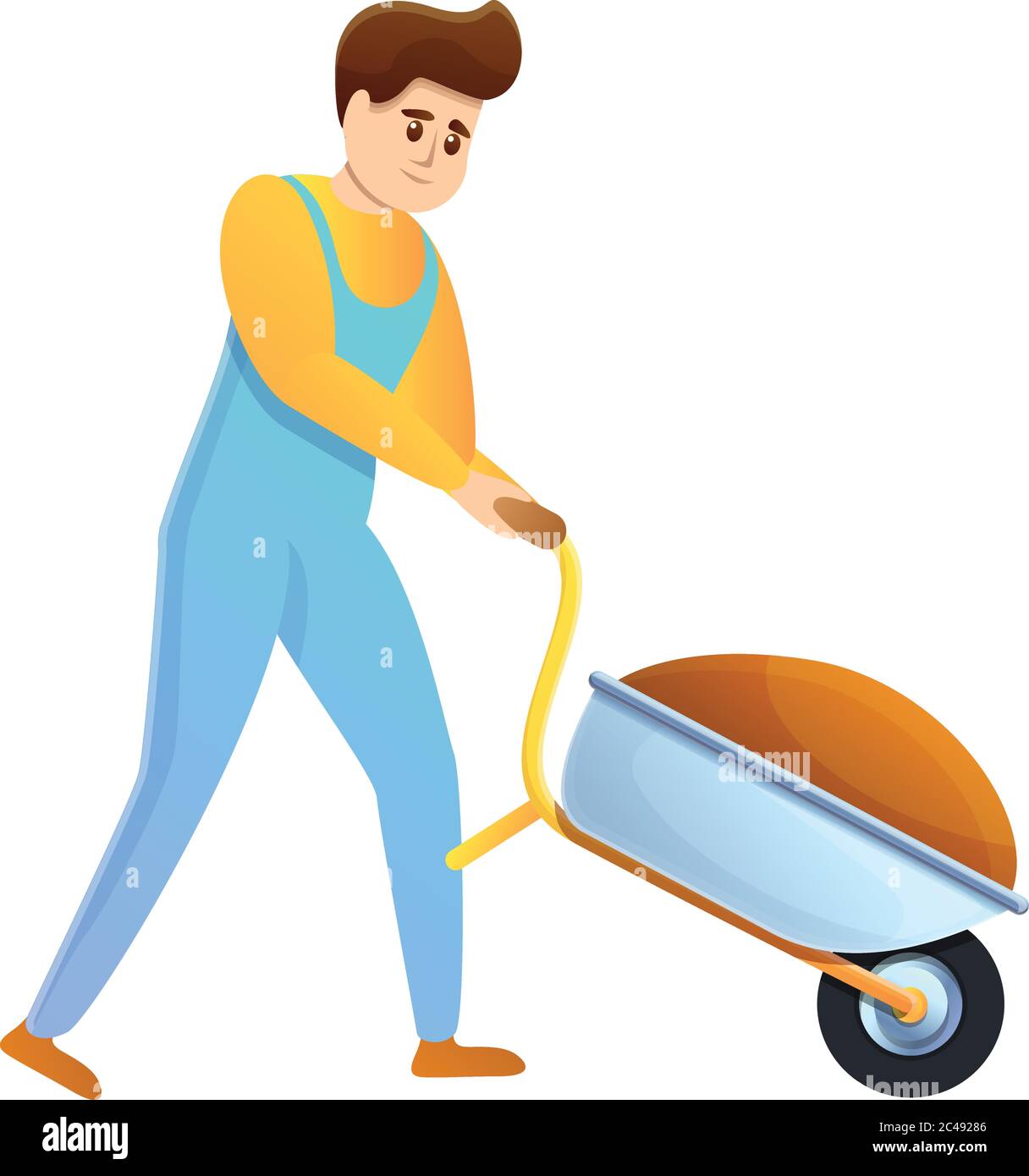 Agronomist boy with full wheelbarrow icon. Cartoon of agronomist boy ...