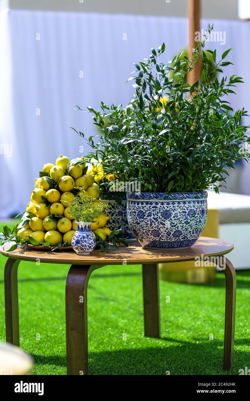 Outdoor Event Decoration With candle setup Stock Photo - Alamy