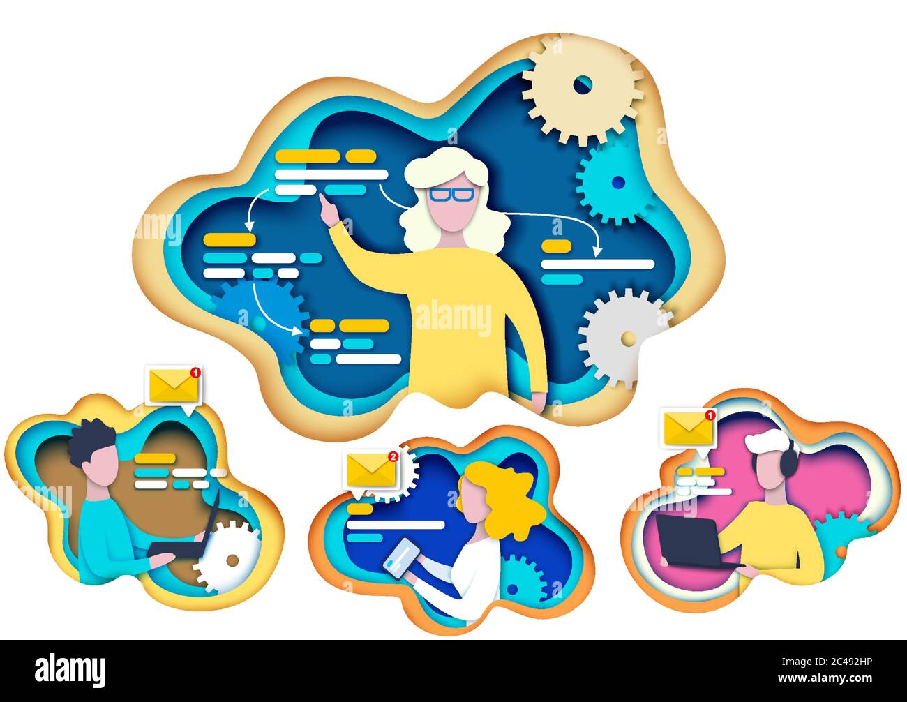 Vector layered paper cut style distance learning composition set Stock ...