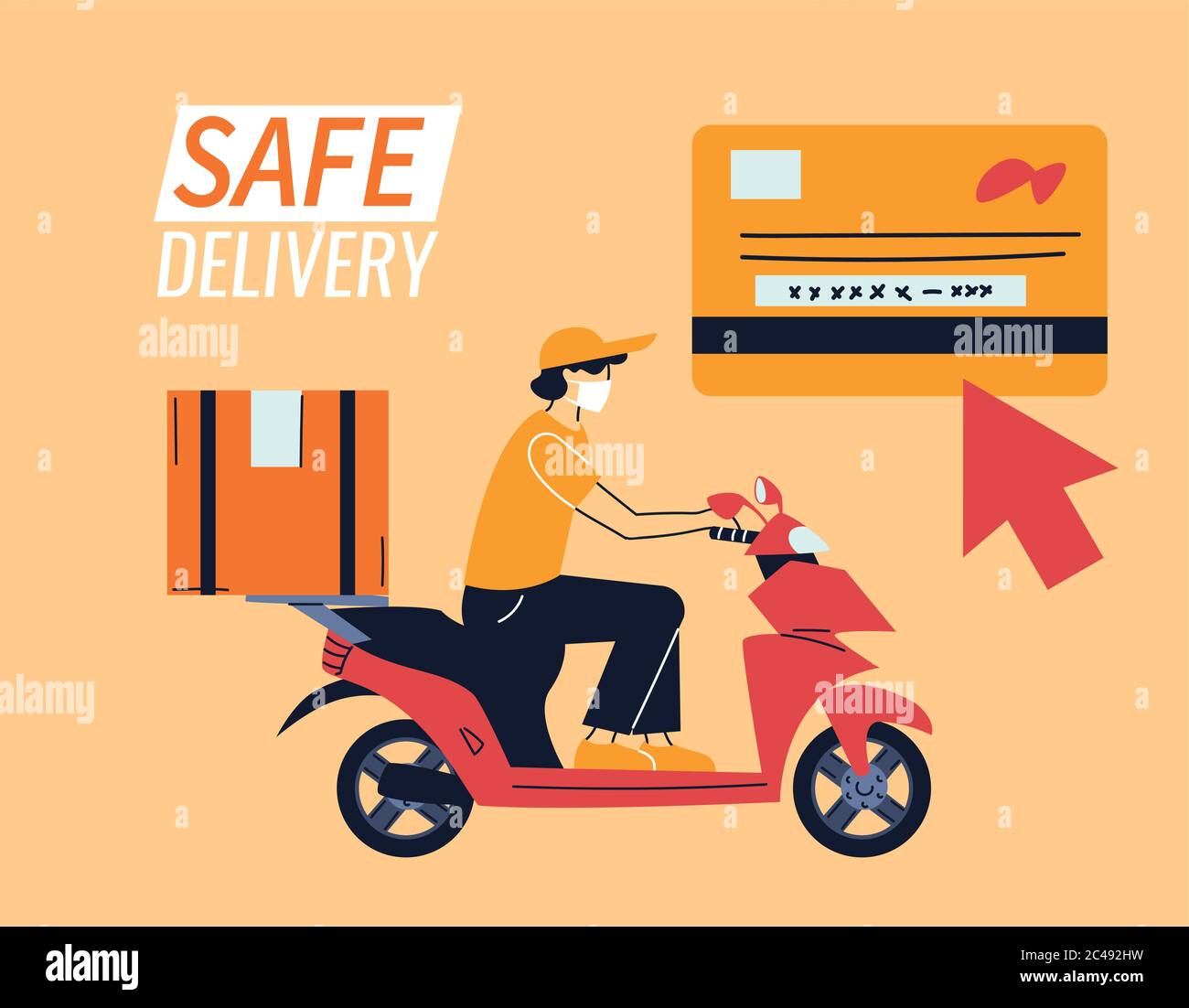 purchase by card and delivery by courier vector illustration desing ...