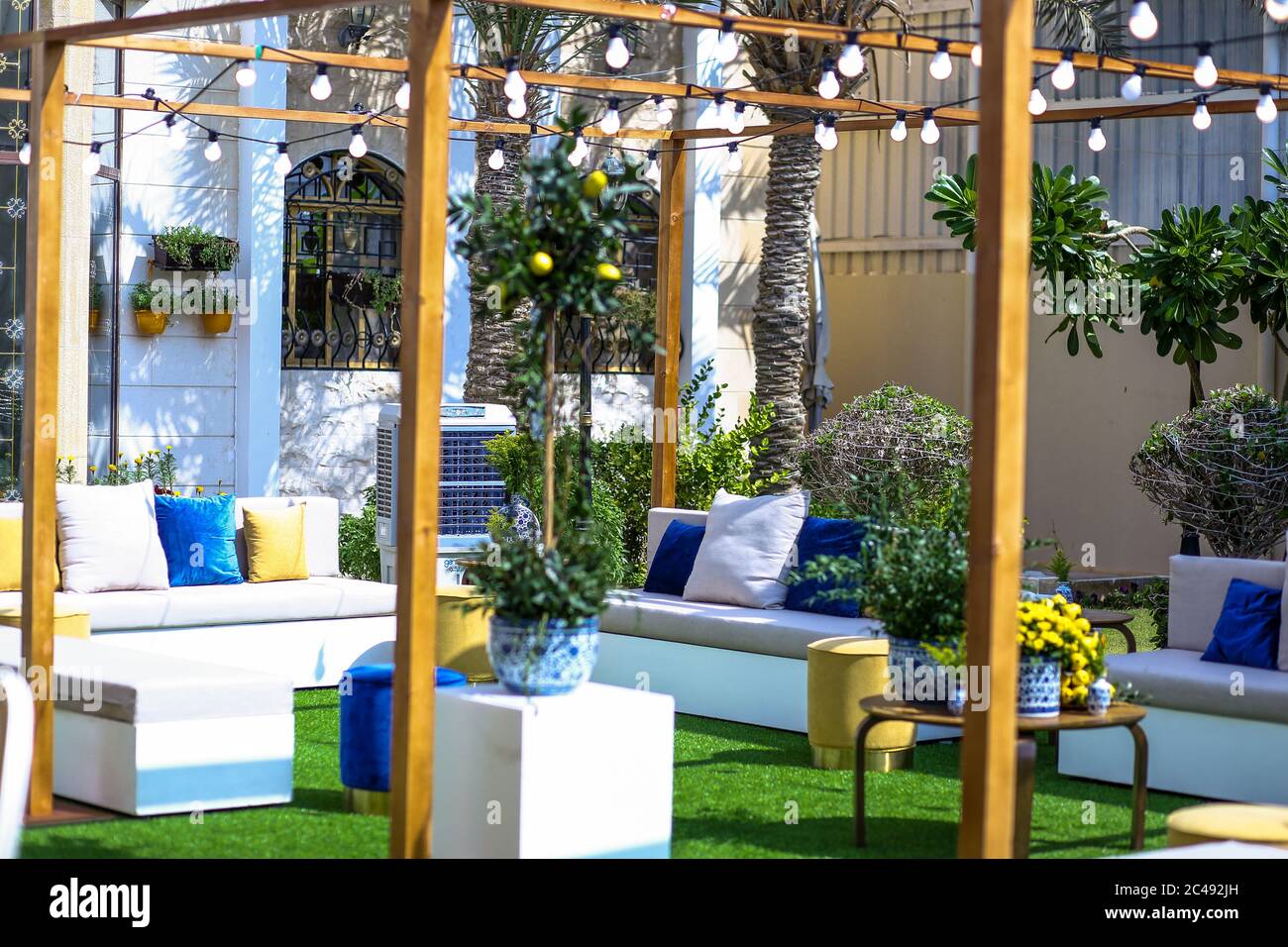 Outdoor Event Decoration With candle setup Stock Photo - Alamy