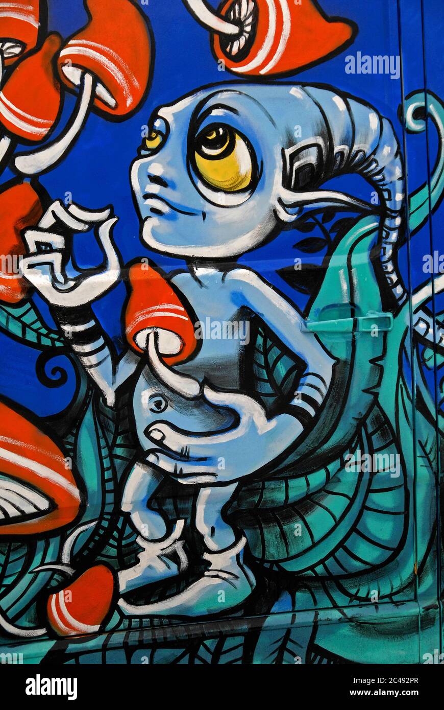 Floating in space … yellow-eyed, blue-skinned pixie watching red magic ...