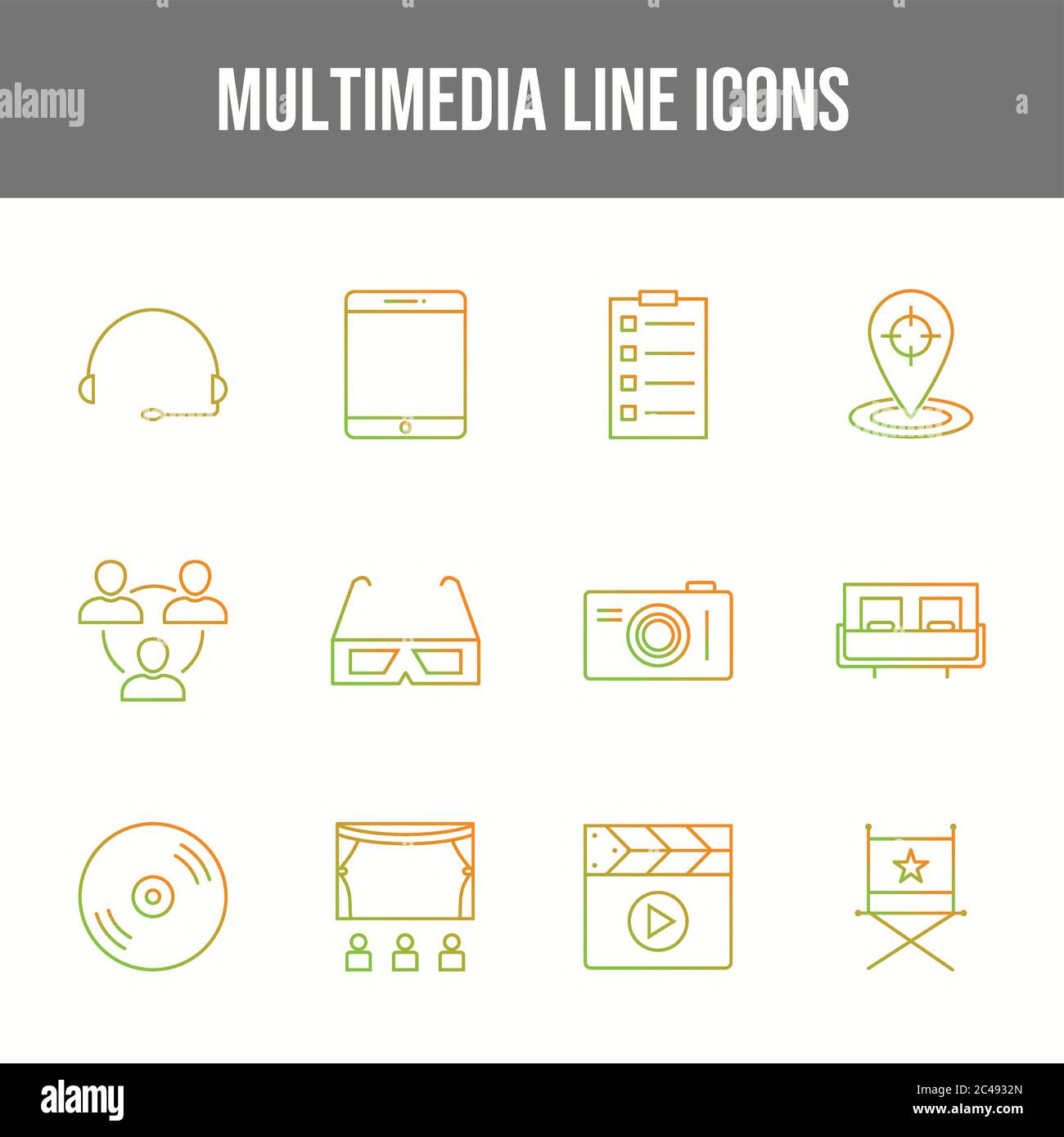 Multimedia 12 Vector Icons in One Set Stock Vector Image & Art - Alamy