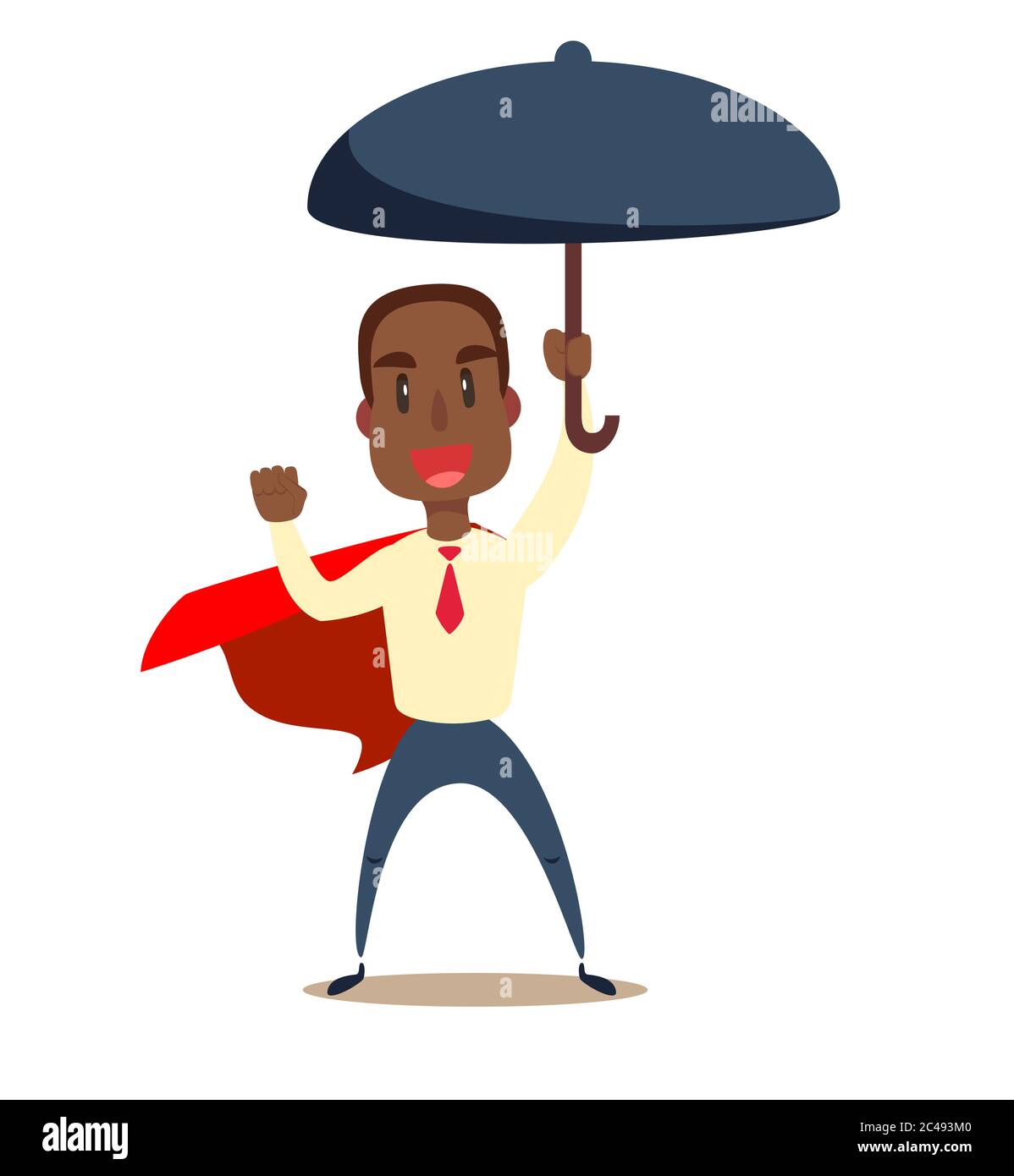 African American Superhero businessman holding umbrella for protect ...