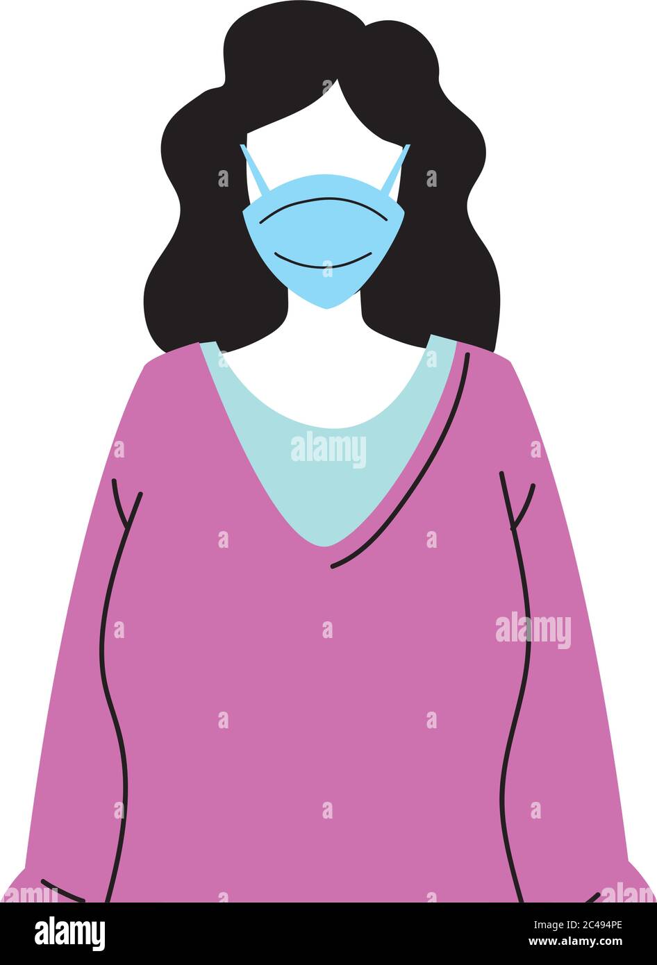young woman wearing face mask to prevent virus vector illustration ...