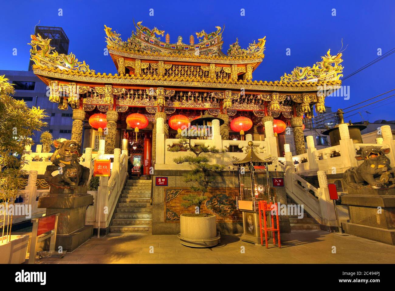 Elaborate inner building of Kwan Tai Temple in Chinatown of Yokohama ...