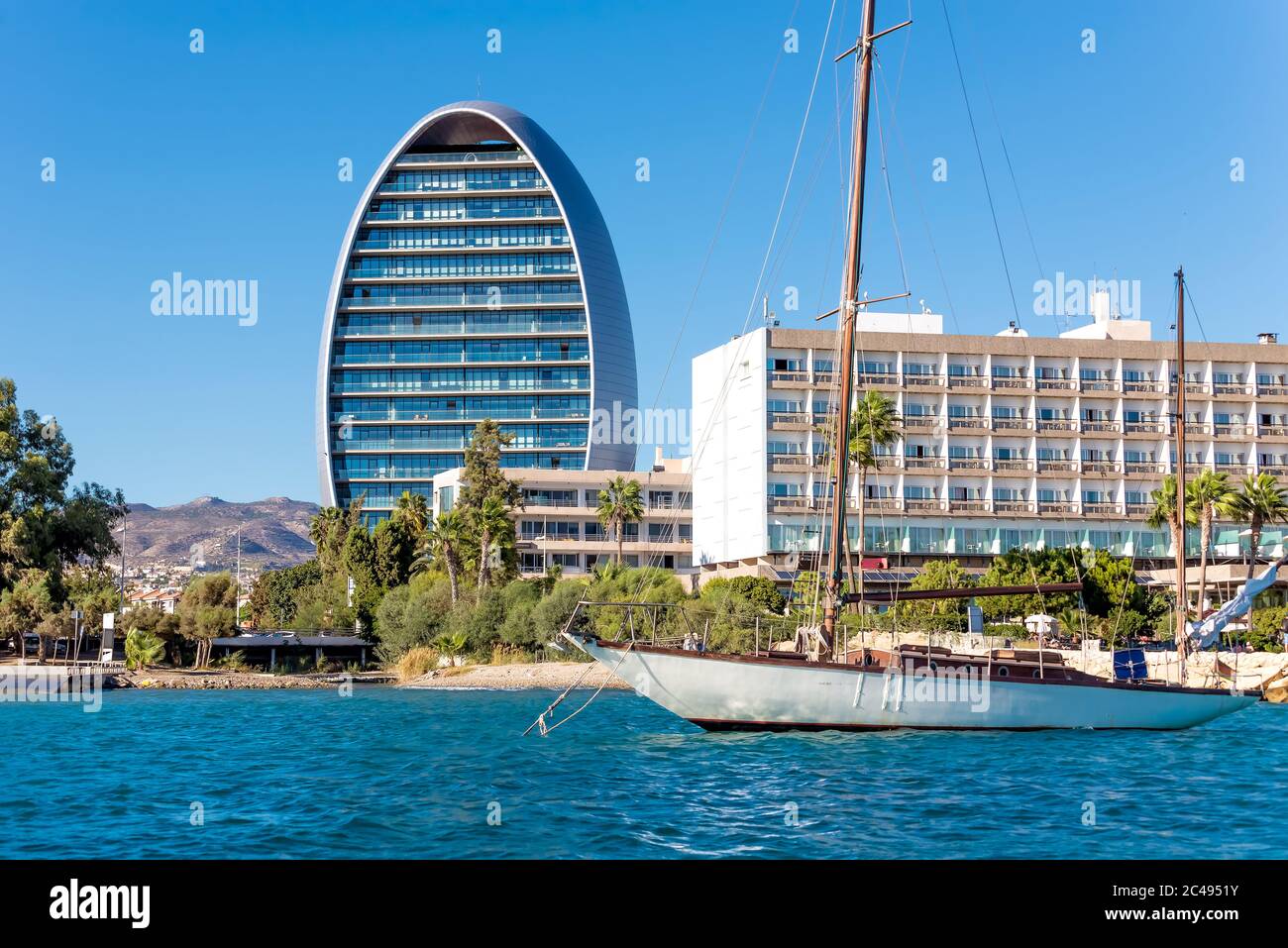 Sail boat anchored in Limassol, Cyprus Stock Photo - Alamy