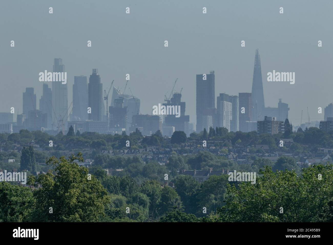 WIMBLEDON LONDON, UK. 25 June 2020. London skyline and landmarks seen ...