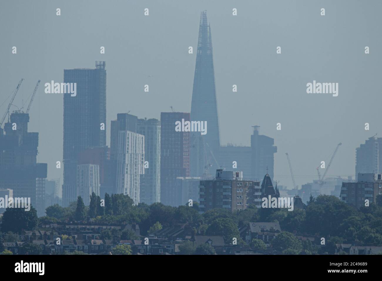 WIMBLEDON LONDON, UK. 25 June 2020. London skyline and landmarks seen ...