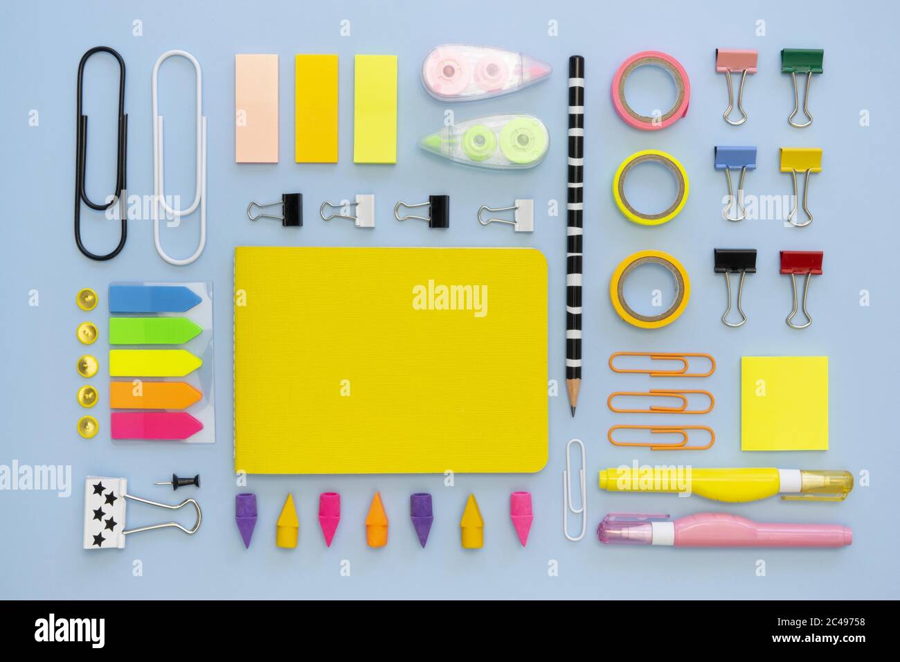 Different stationary objects on a table Stock Photo - Alamy