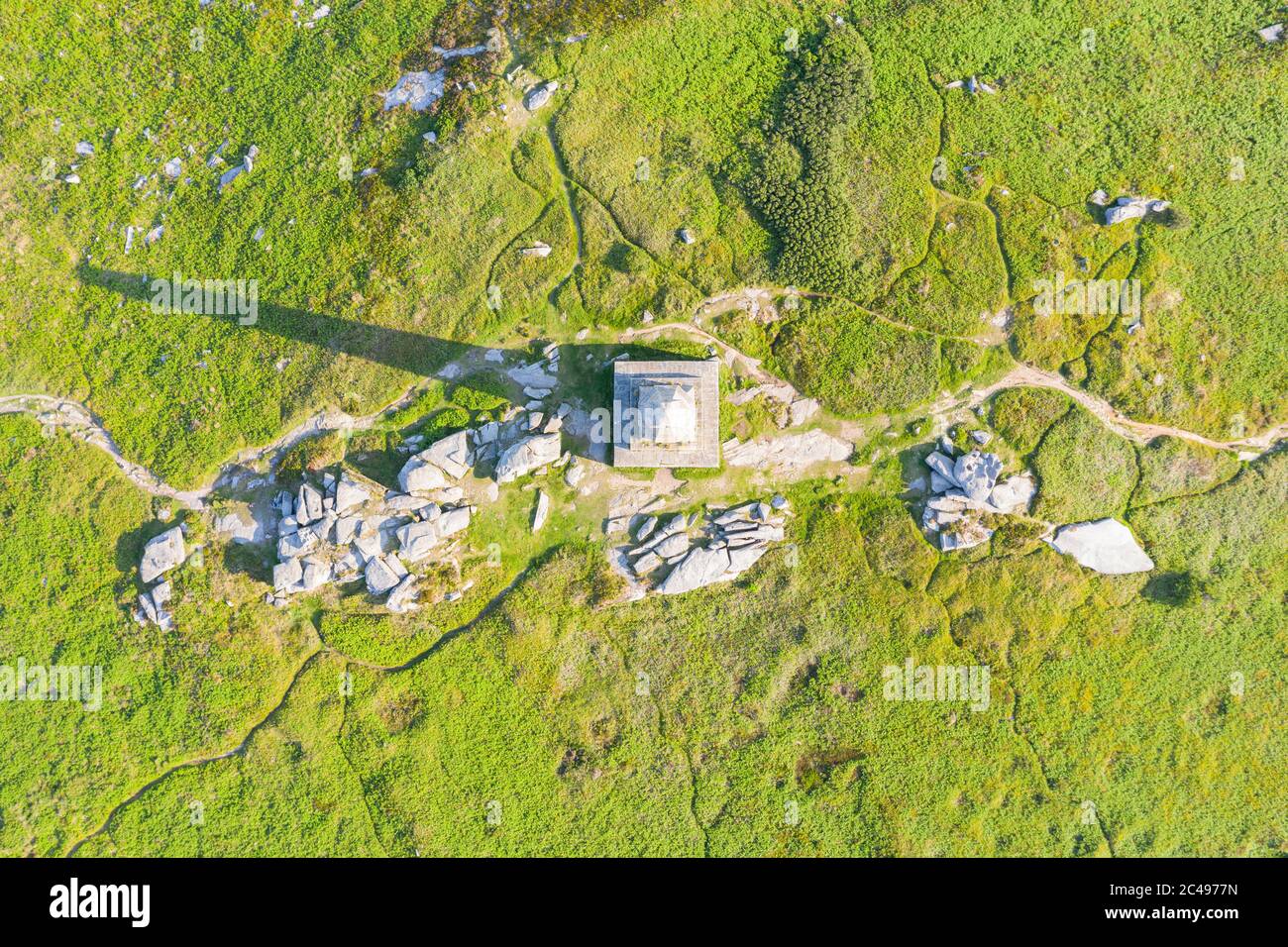 Aerial photograph of Carn Brea, Redruth, Cornwall, England, United ...