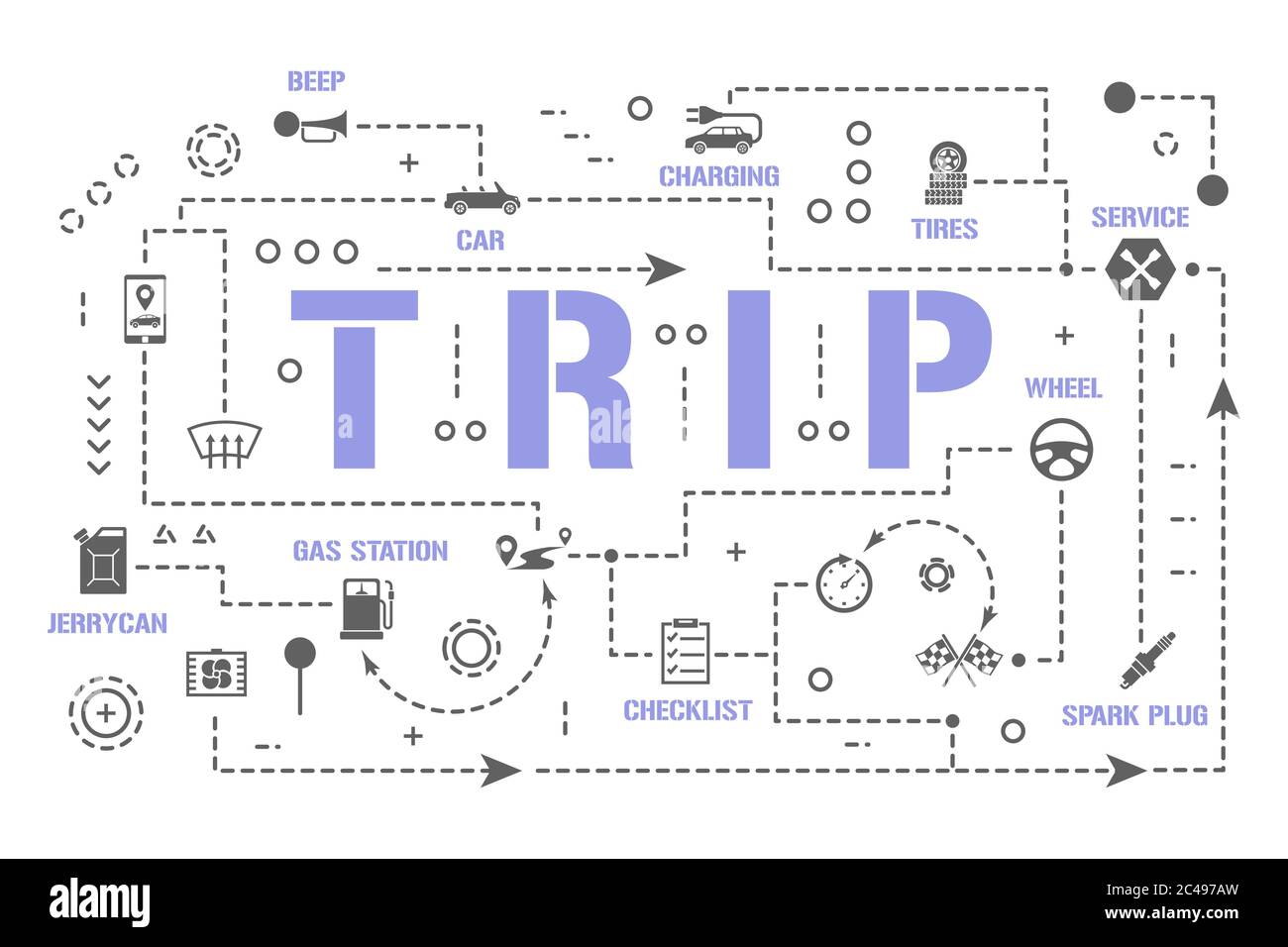 Trip word concepts banner. Car preparation for travel. Service vehicle ...