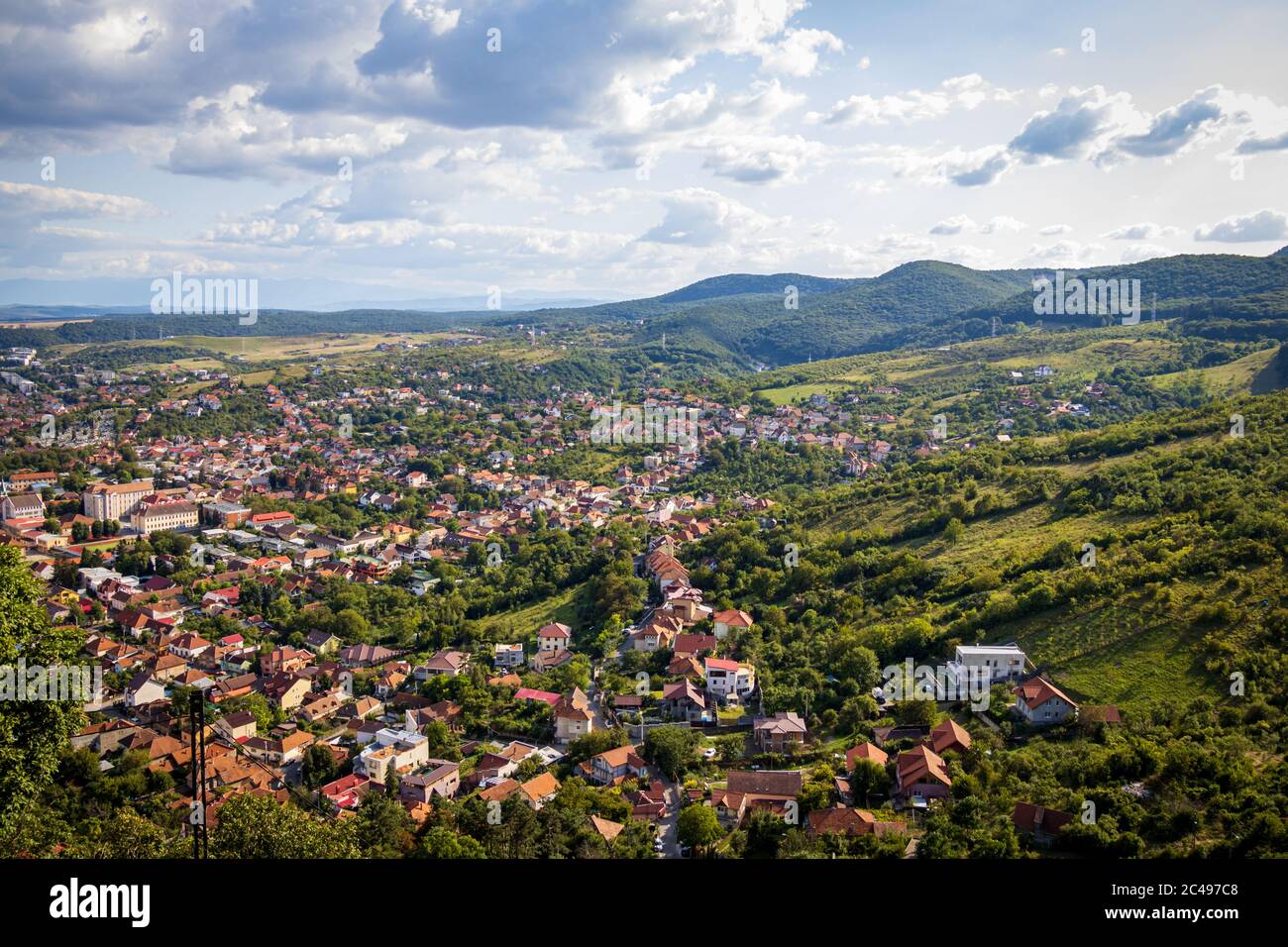 The view from Fortress of Deva, Western Carpathian Mountains of Romania ...