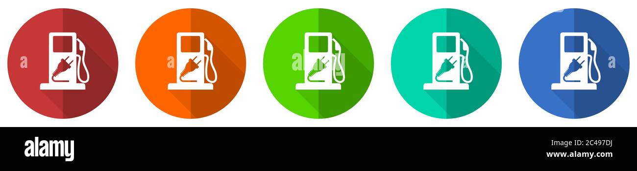 Fuel icon set, red, blue, green and orange flat design web buttons ...