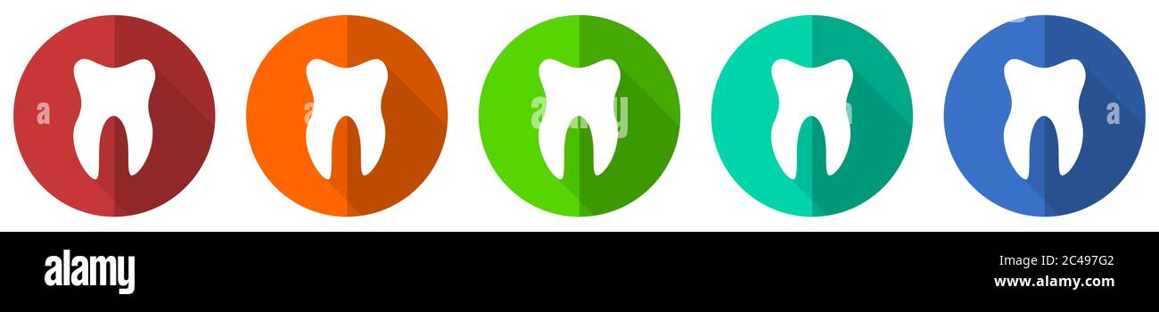 Tooth icon set, red, blue, green and orange flat design web buttons ...