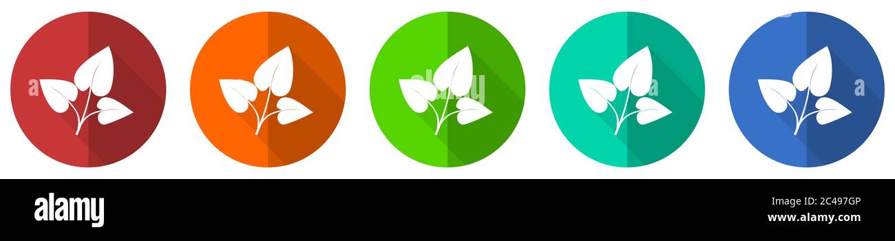 Leaf icon set, red, blue, green and orange flat design web buttons ...