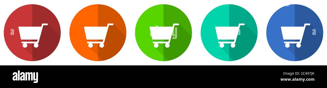 Cart icon set, red, blue, green and orange flat design web buttons ...