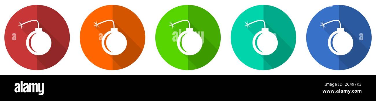 Bomb icon set, red, blue, green and orange flat design web buttons ...