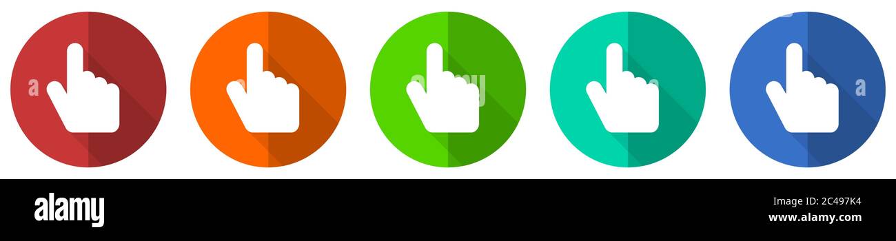 Cursor hand icon set, red, blue, green and orange flat design web ...