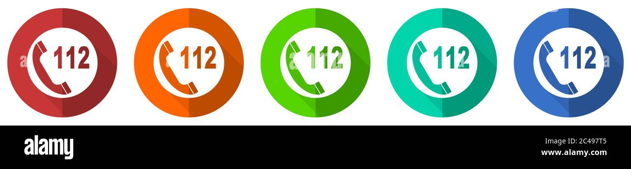 Emergency call icon set, red, blue, green and orange flat design web ...