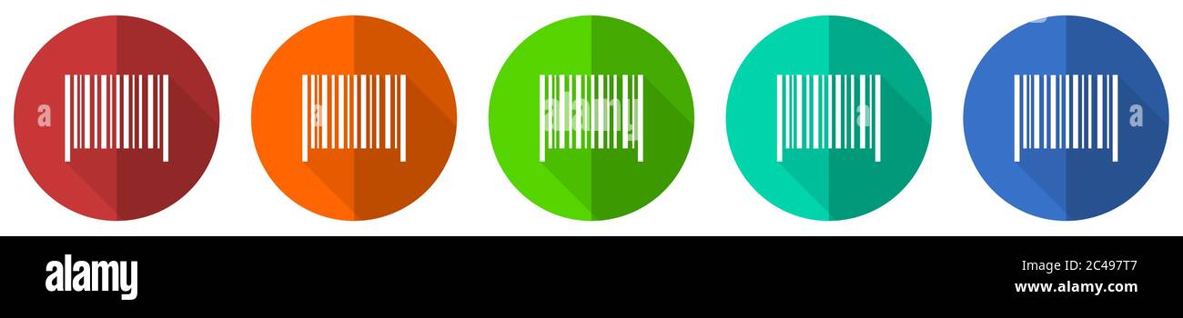 Barcode icon set, red, blue, green and orange flat design web buttons ...