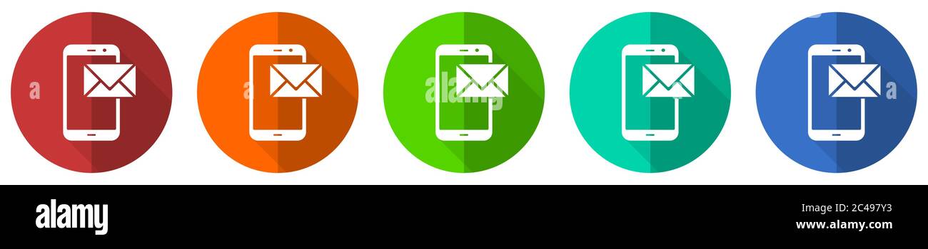 Mail icon set, red, blue, green and orange flat design web buttons ...
