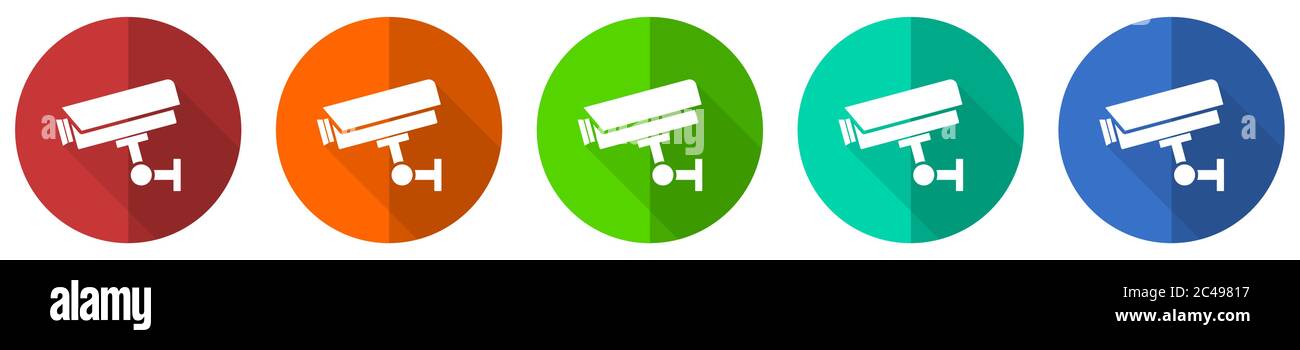 Cctv camera icon set, red, blue, green and orange flat design web ...