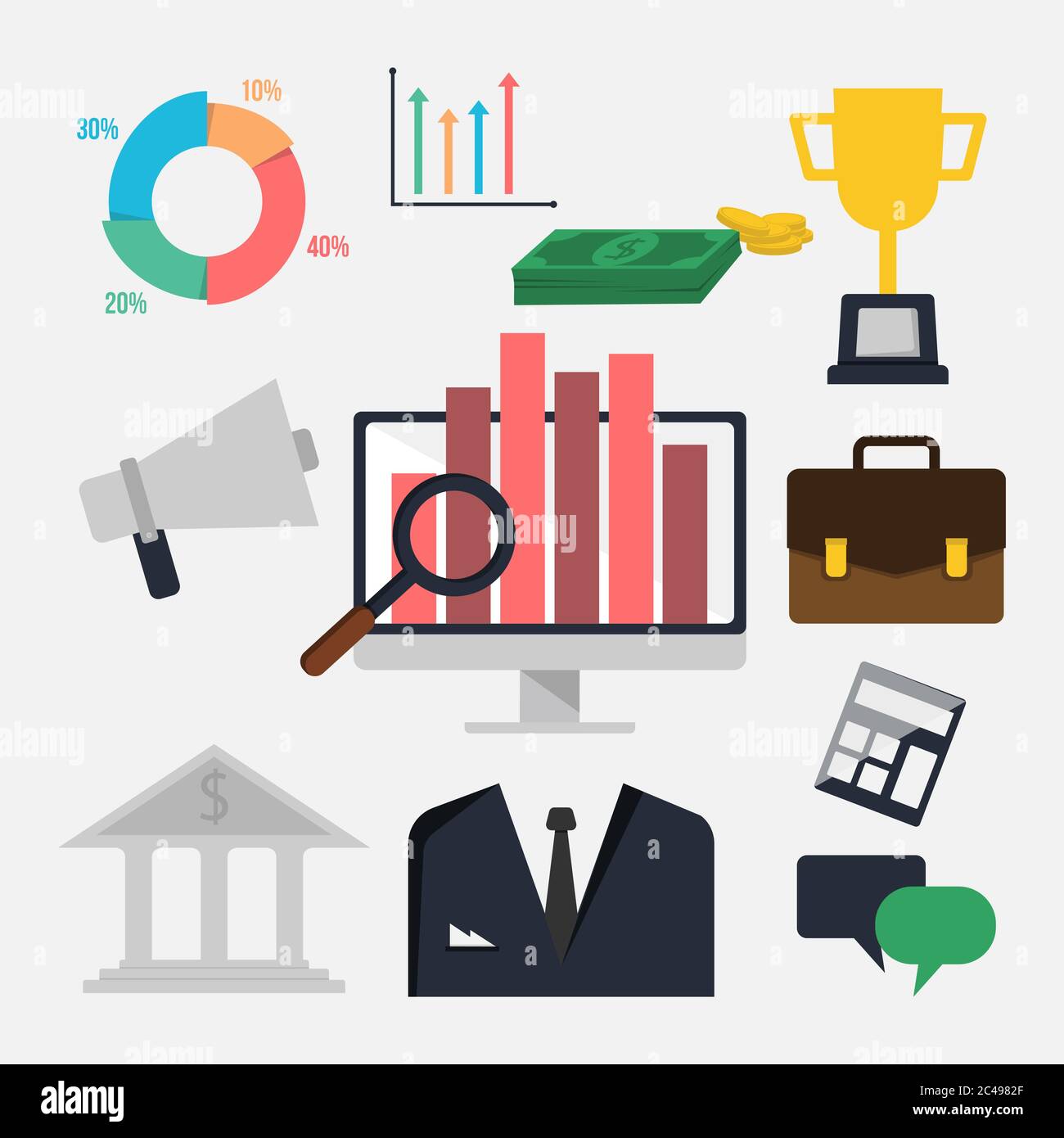 Flat business finance elements set vector image. Various icon elements ...
