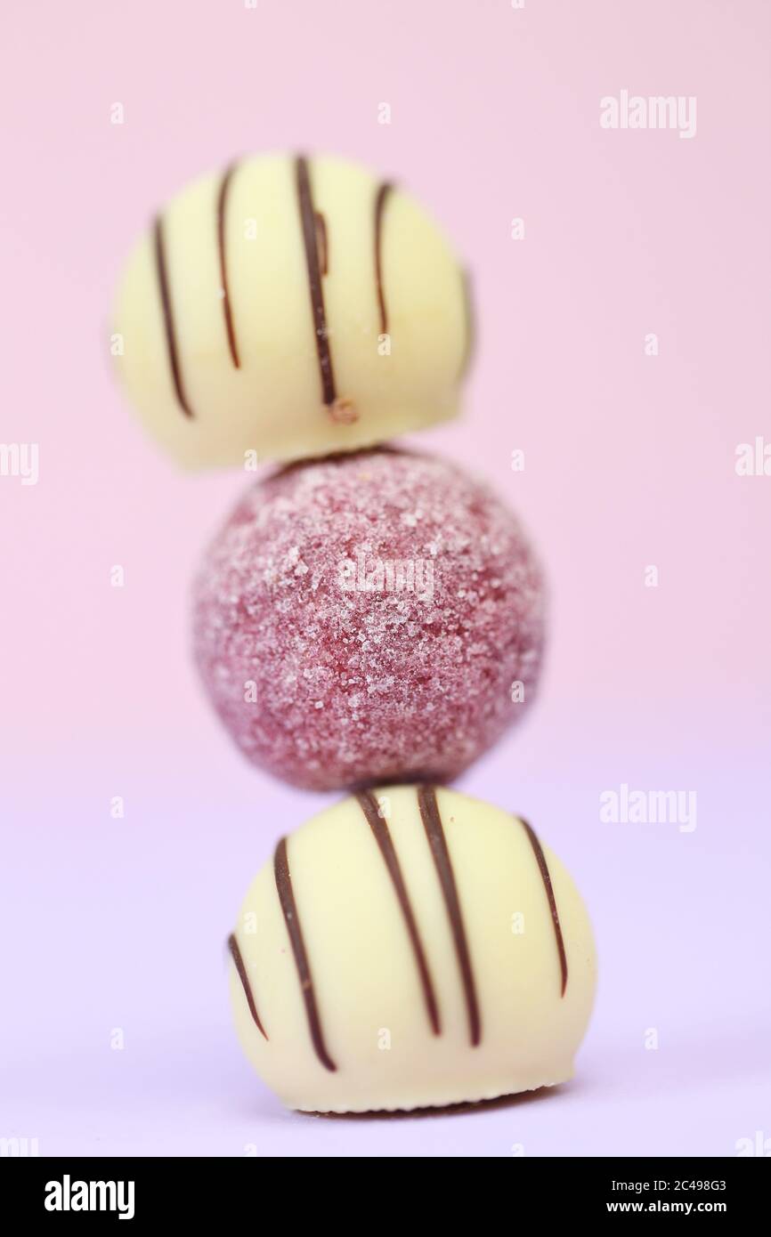 Chocolate Truffles Candy Set.Candy Pyramid in Pastel Colors. White and ...