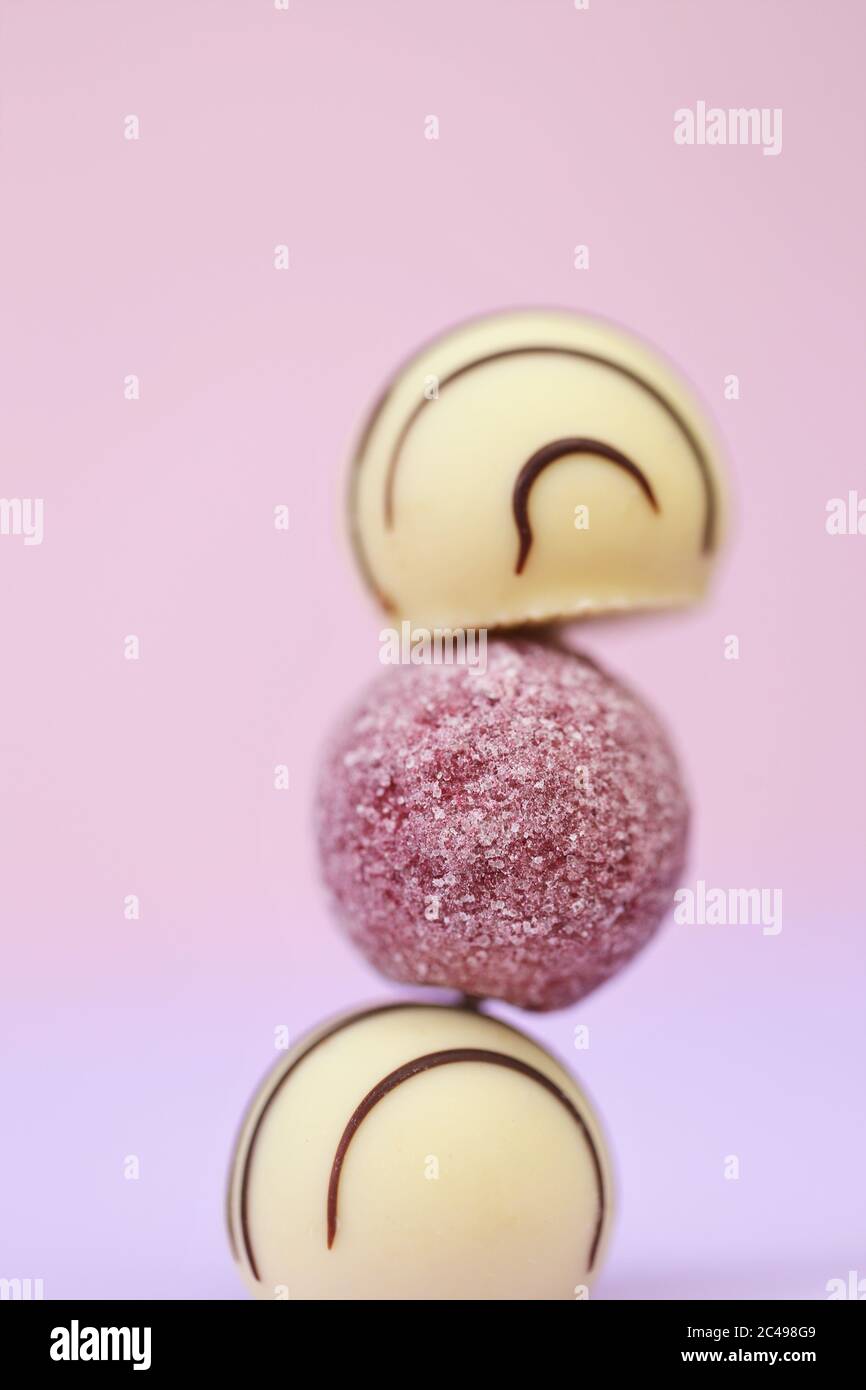 Chocolate Truffles Candy Set.Candy Pyramid in Pastel Colors. White and ...