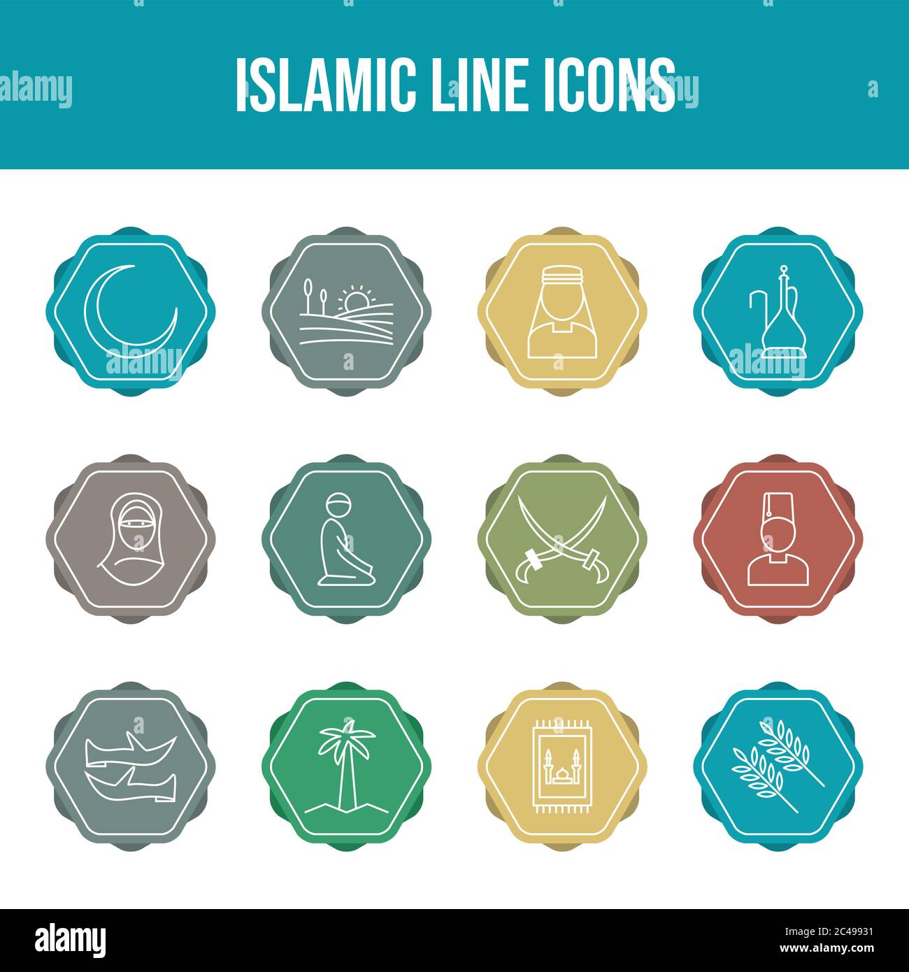 Set of 12 Islamic Unique Vector Icons Stock Vector Image & Art - Alamy