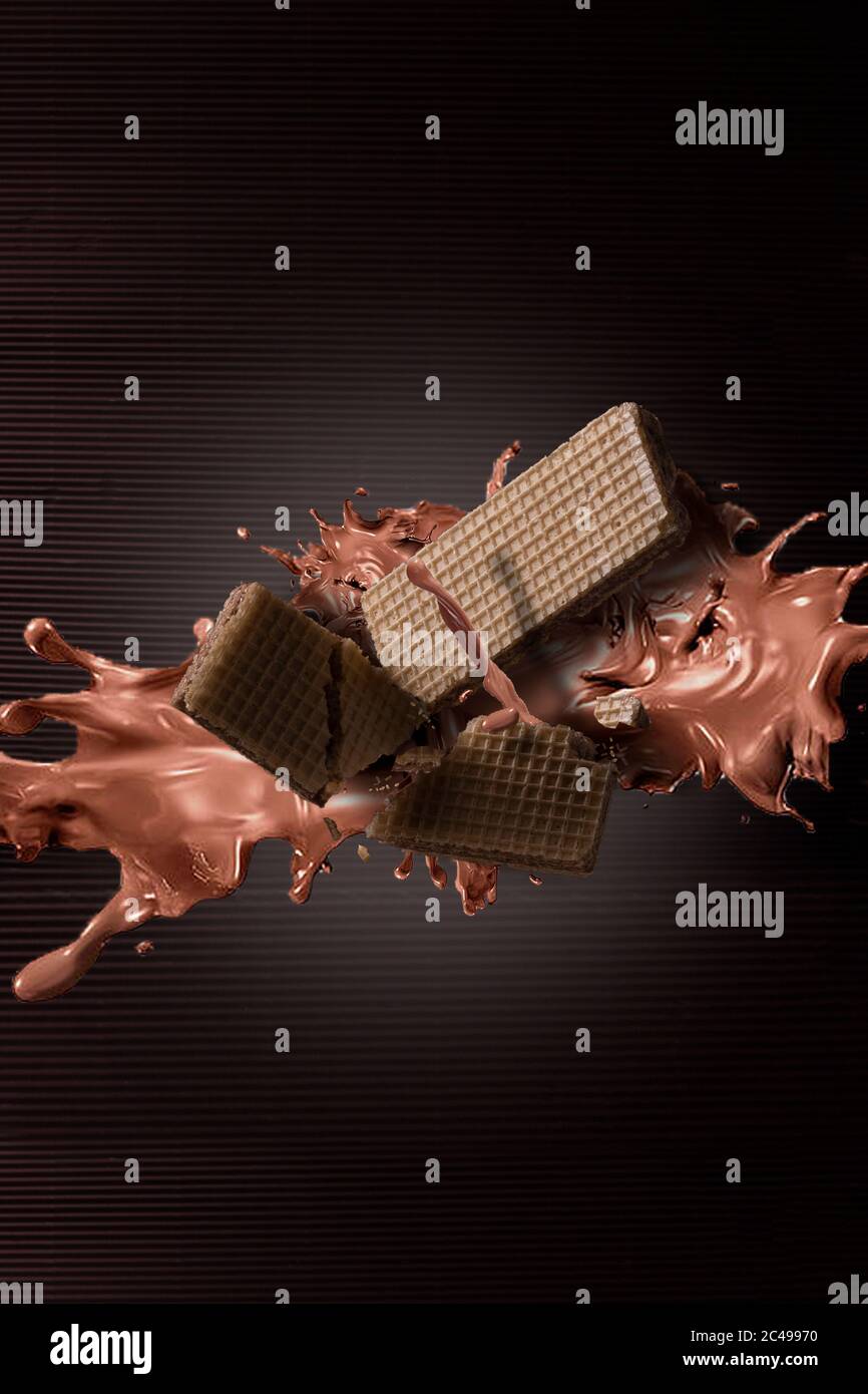 waffle biscuit chocolate splash Stock Photo - Alamy