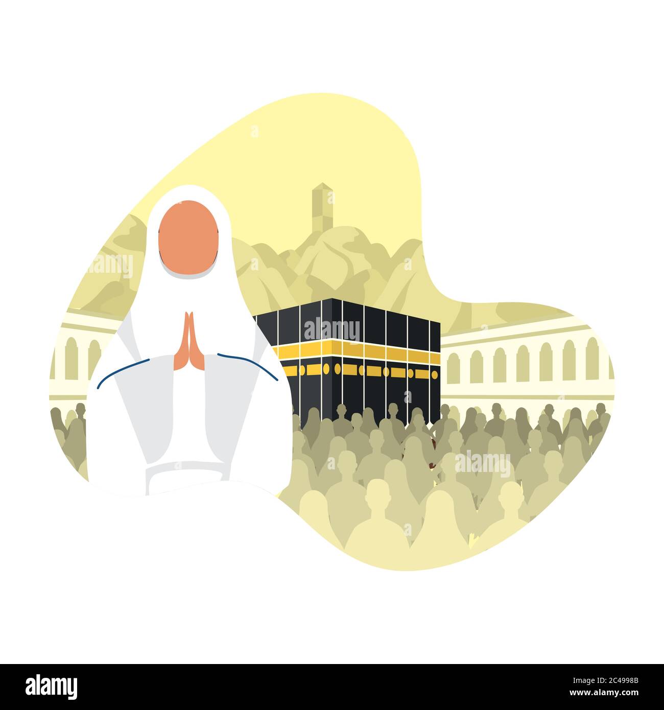Hajj pilgrimage with woman in kaaba scene vector illustration design ...