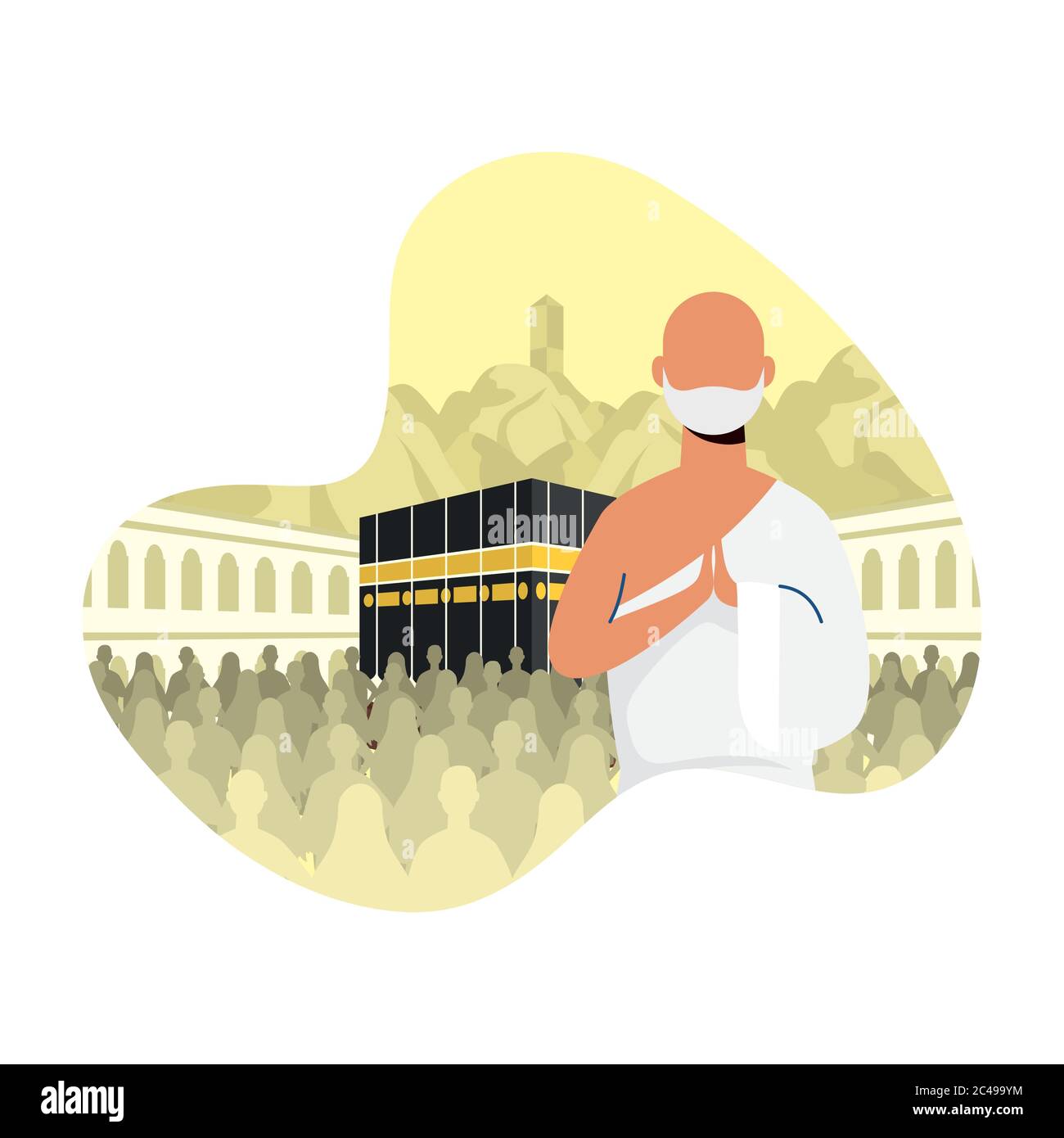 Hajj pilgrimage with man in kaaba scene vector illustration design ...