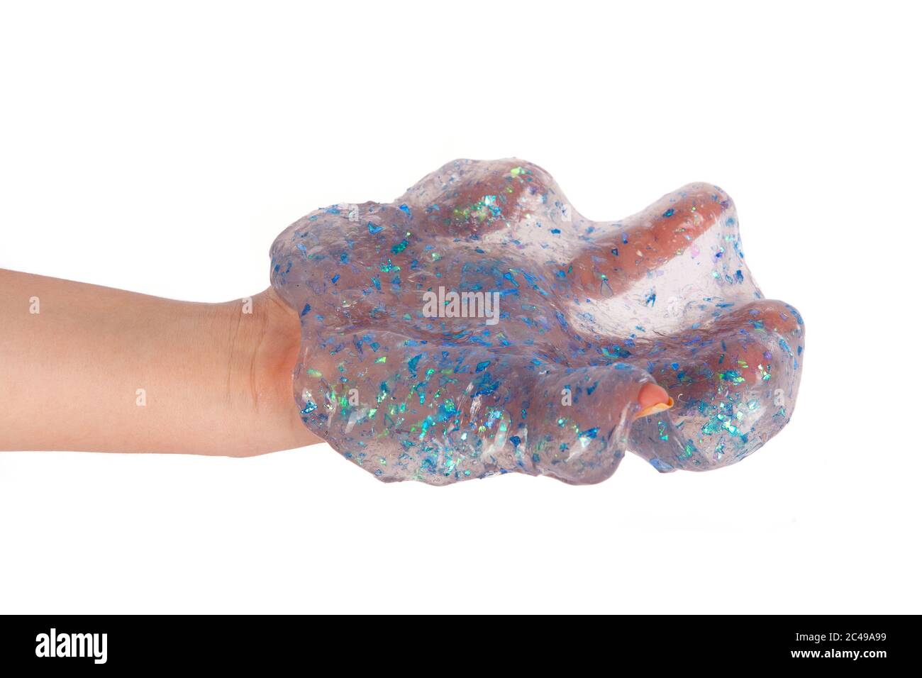 Hand holding a slime isolated on white background Stock Photo - Alamy