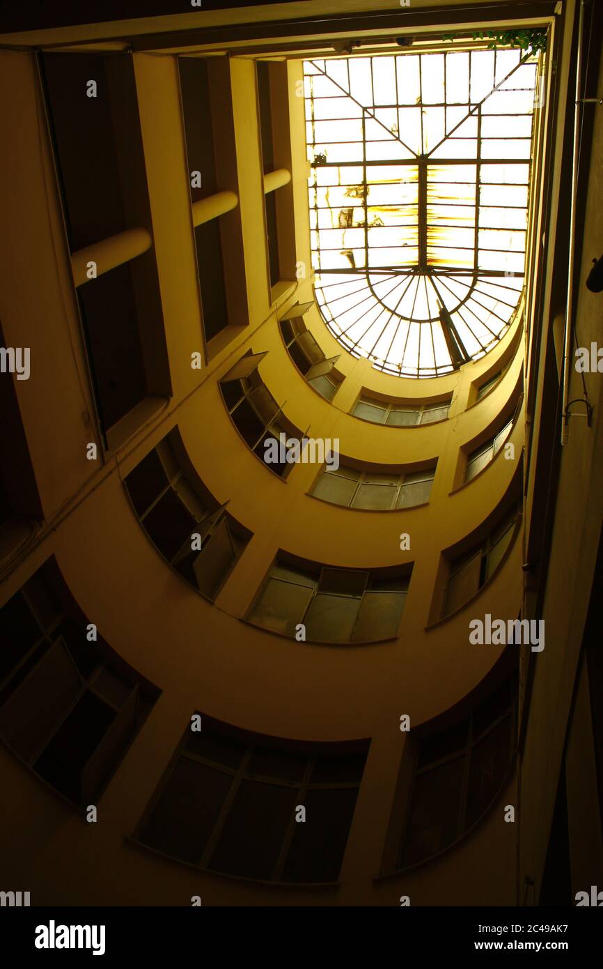 A beautiful view of a skylight in a building of 60s in Athens Stock ...