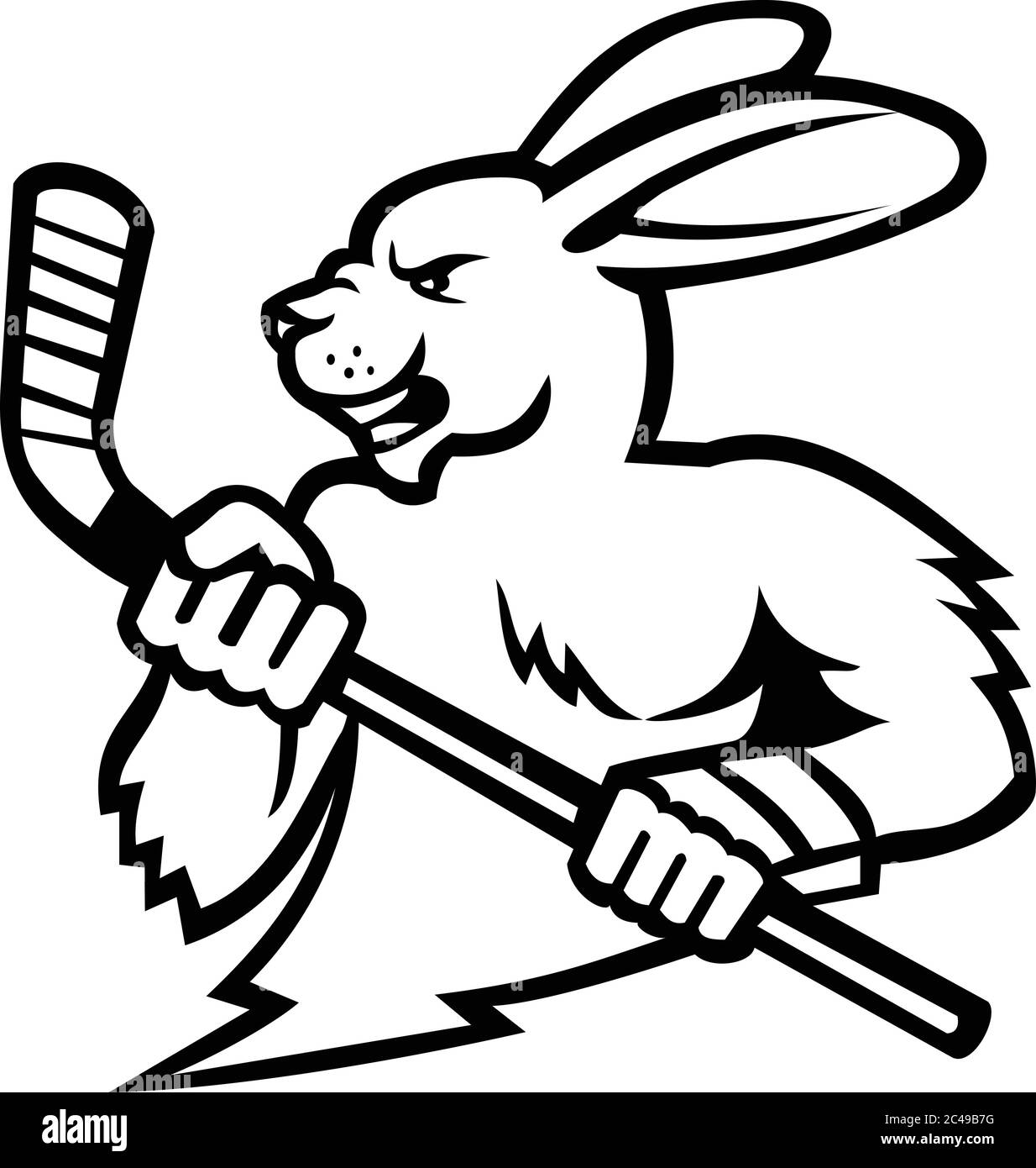 Black and white illustration of head of a hare, jackrabbit or rabbit ...