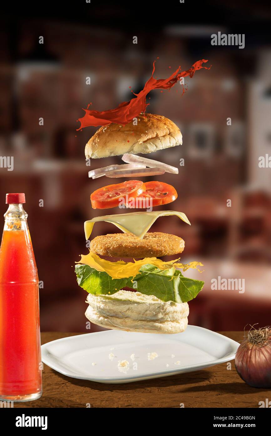 Flying burger stock photography Stock Photo - Alamy