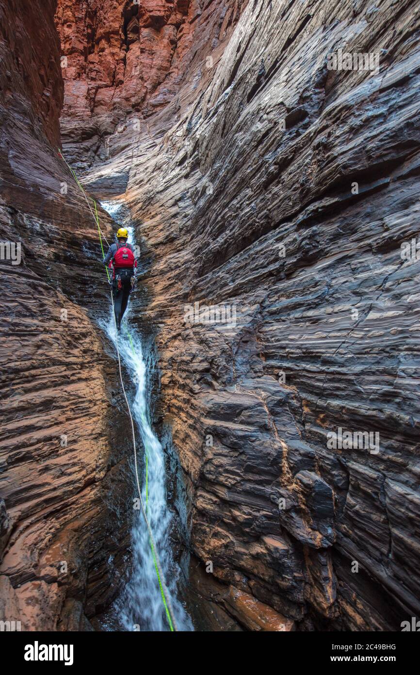 waterfall inside a gorge in karijini in the pilbara region of western ...