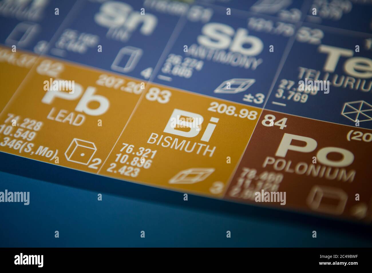 Bismuth on the periodic table of elements Stock Photo - Alamy