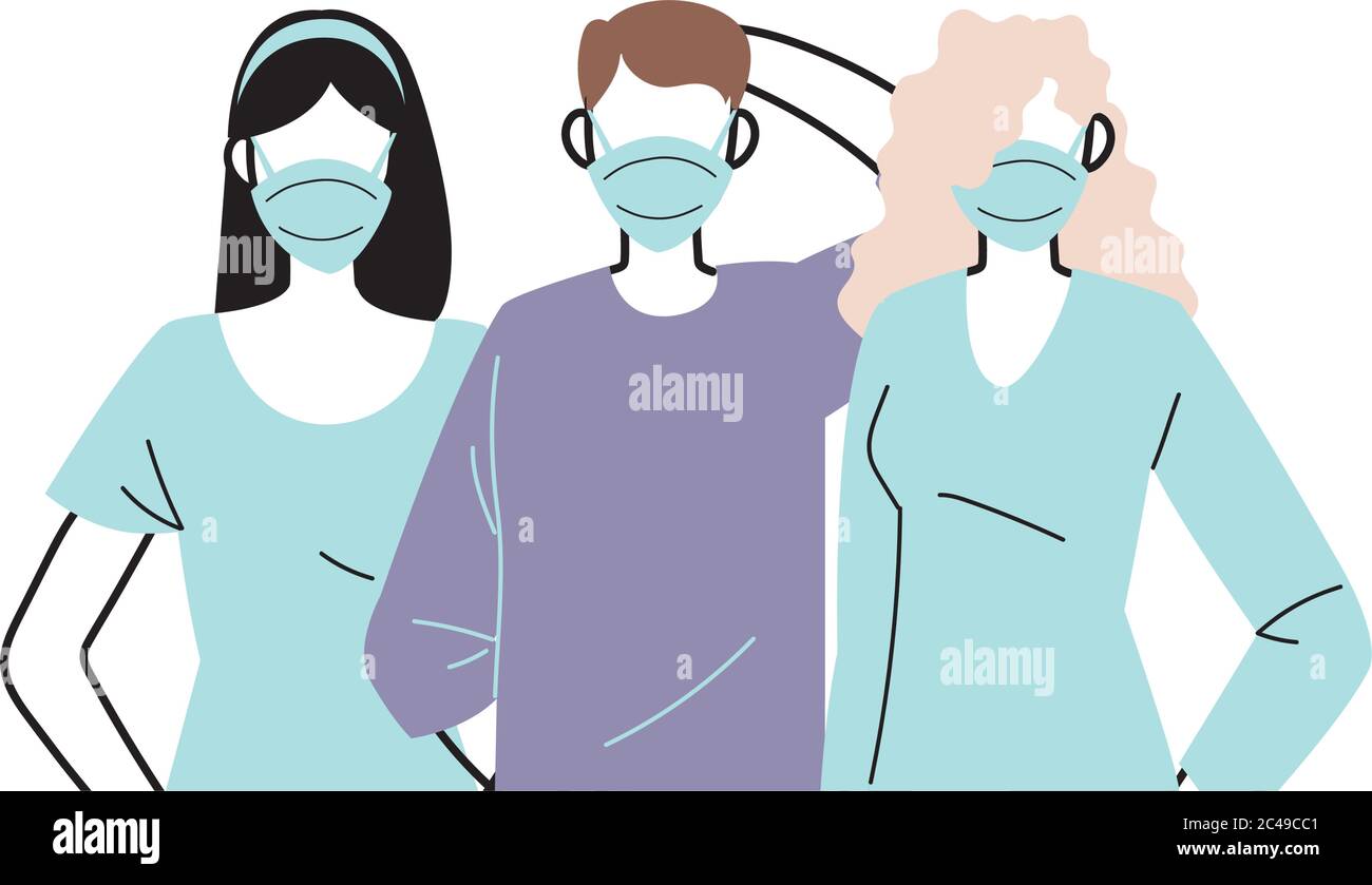 young people wearing face masks to prevent virus vector illustration ...