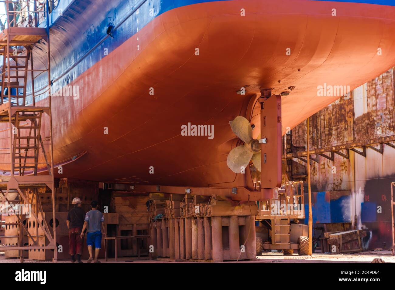 Ship in dock for repair Stock Photo - Alamy