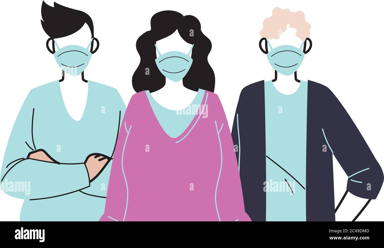 young people wearing face masks to prevent virus vector illustration ...