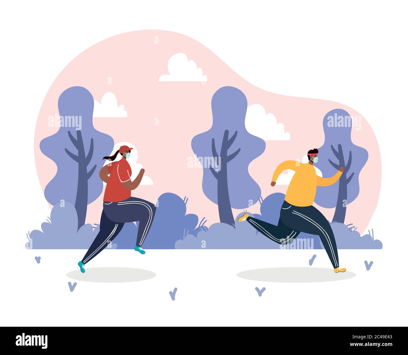 Male and female runners running in forest Stock Vector Images - Alamy