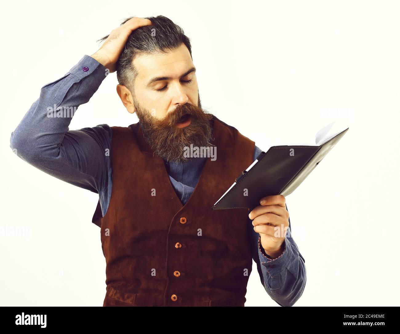 bearded man, long beard, brutal caucasian hipster with moustache ...
