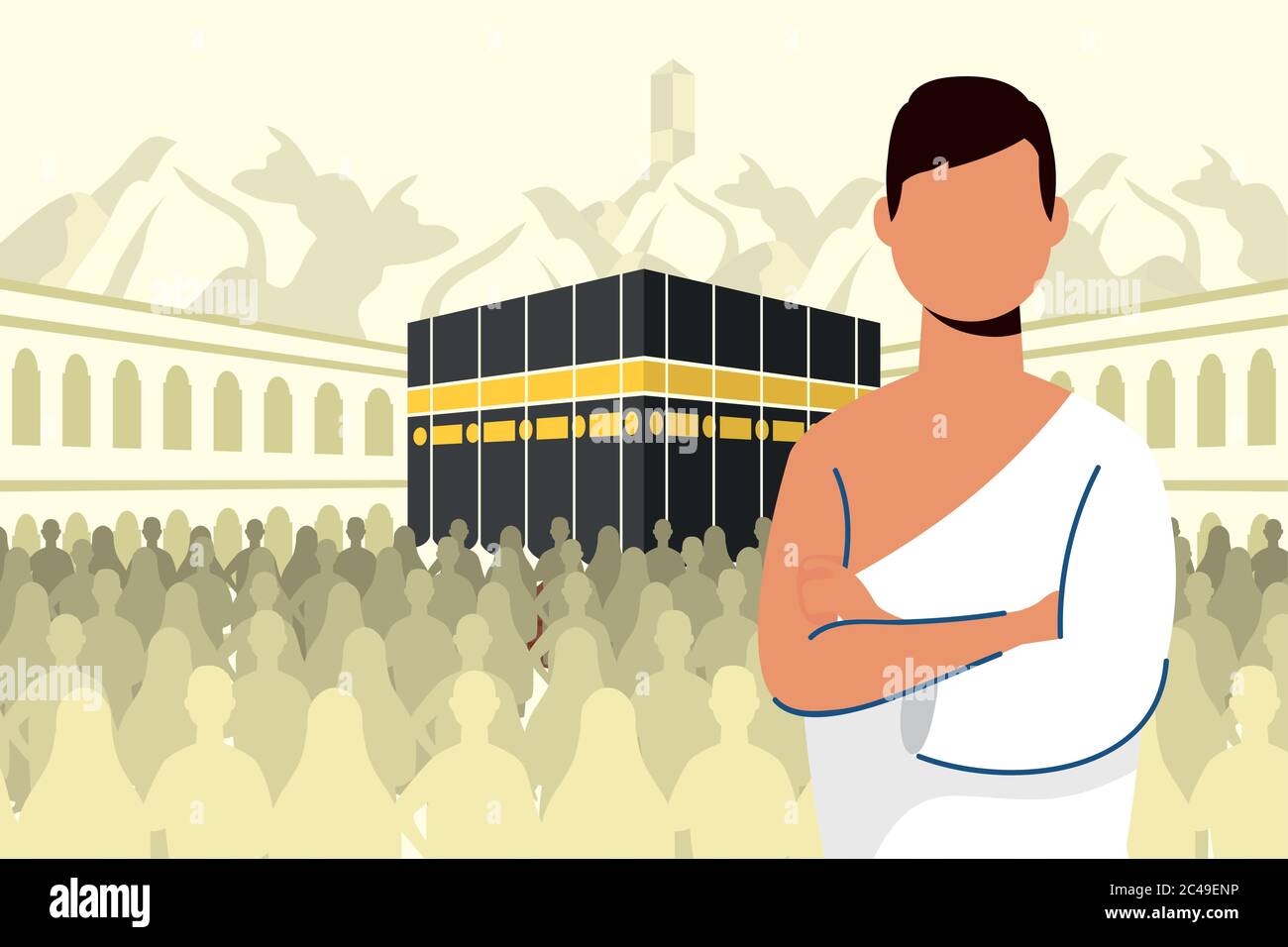 Hajj pilgrimage with man in kaaba scene vector illustration design ...