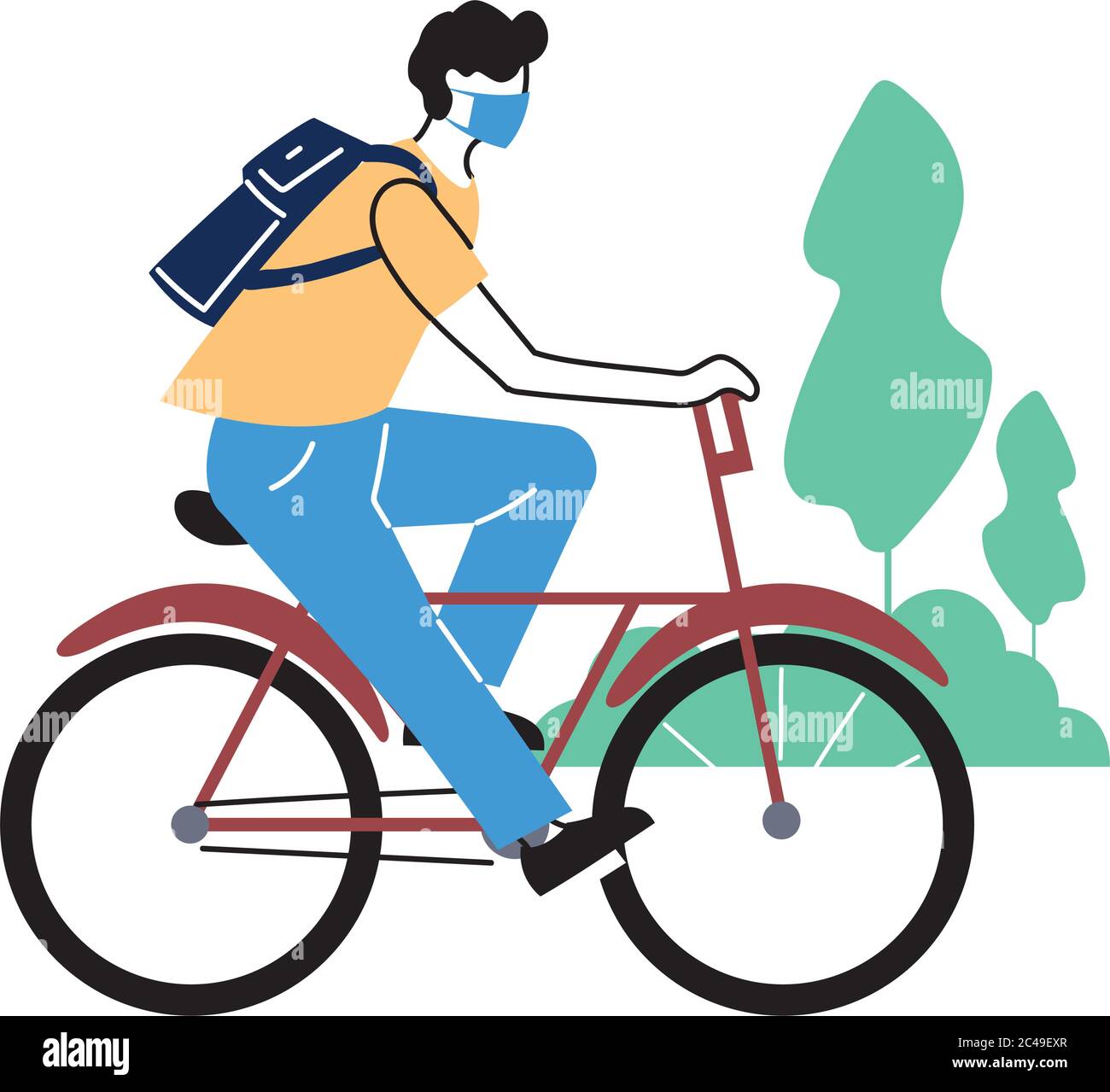 young man with mask riding bicycle vector illustration desing Stock ...