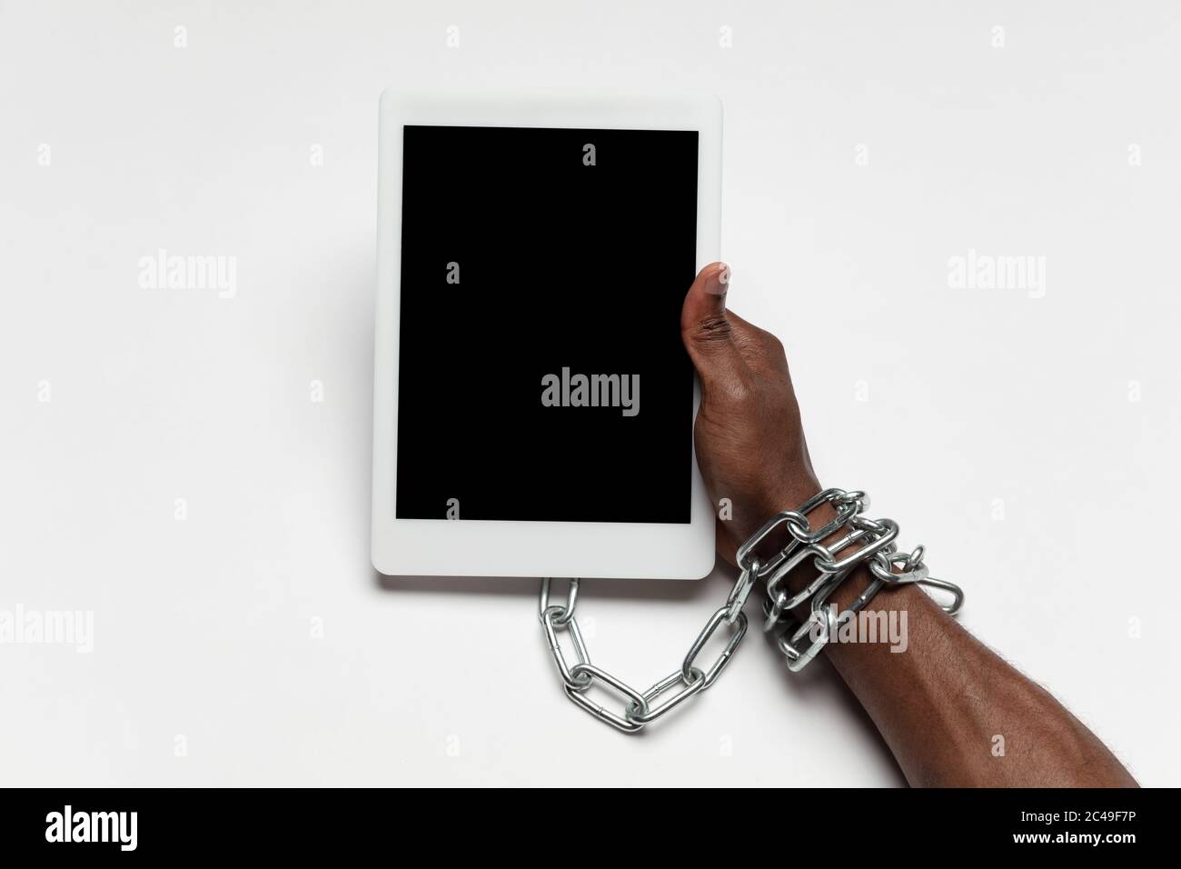 Close up of human hands using tablet isolated on white background. Top ... Close up of human hands using tablet isolated on white background. Top ...