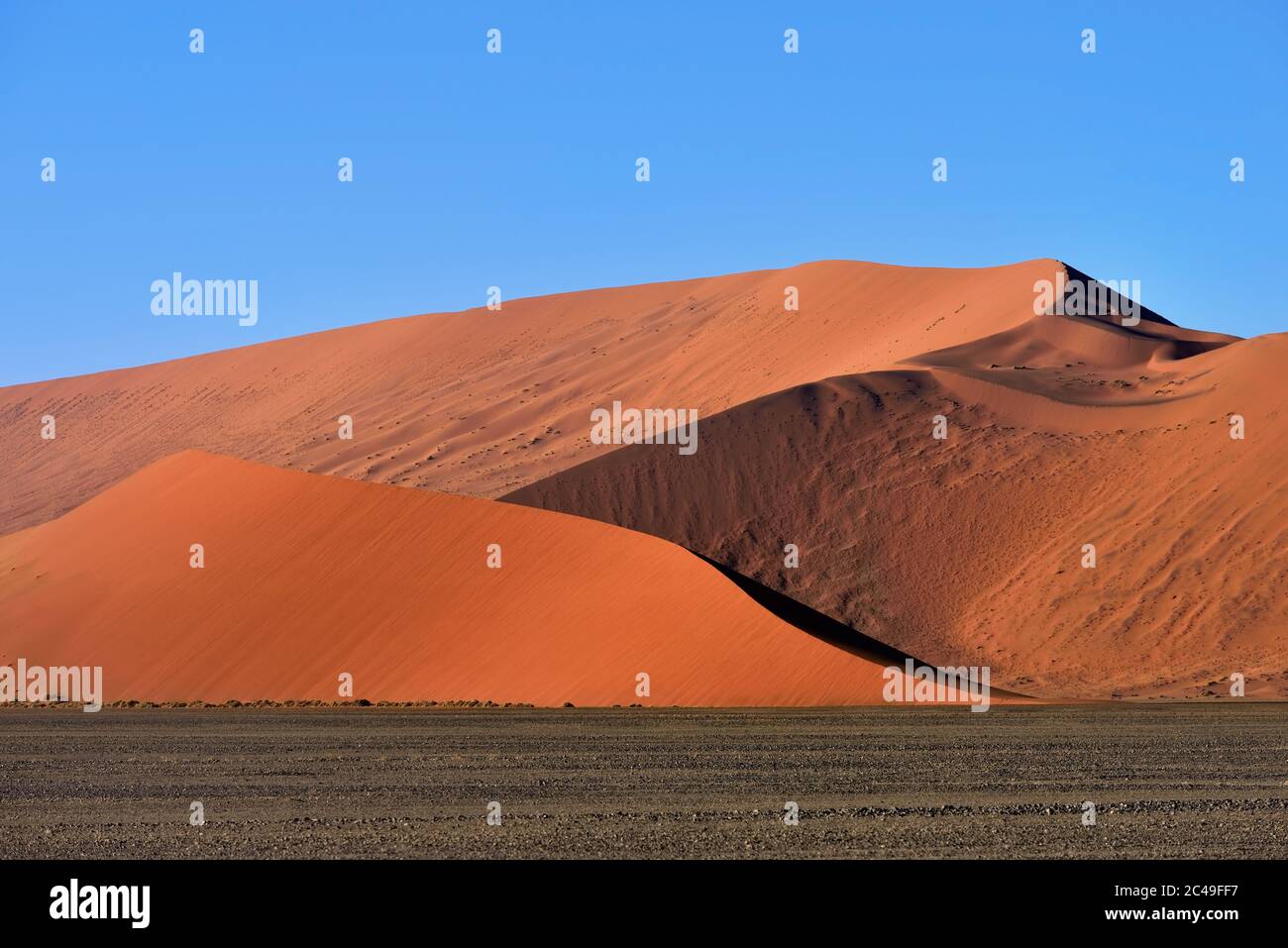 Beautiful landscape with big orange dunes at sunrise, Sossusvlei, Namib ...
